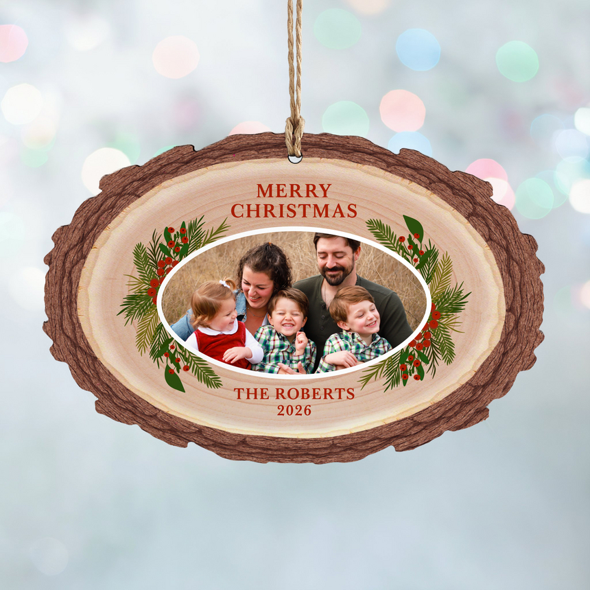 Christmas Cheer Photo Rustic Oval Ornament | Personal Creations