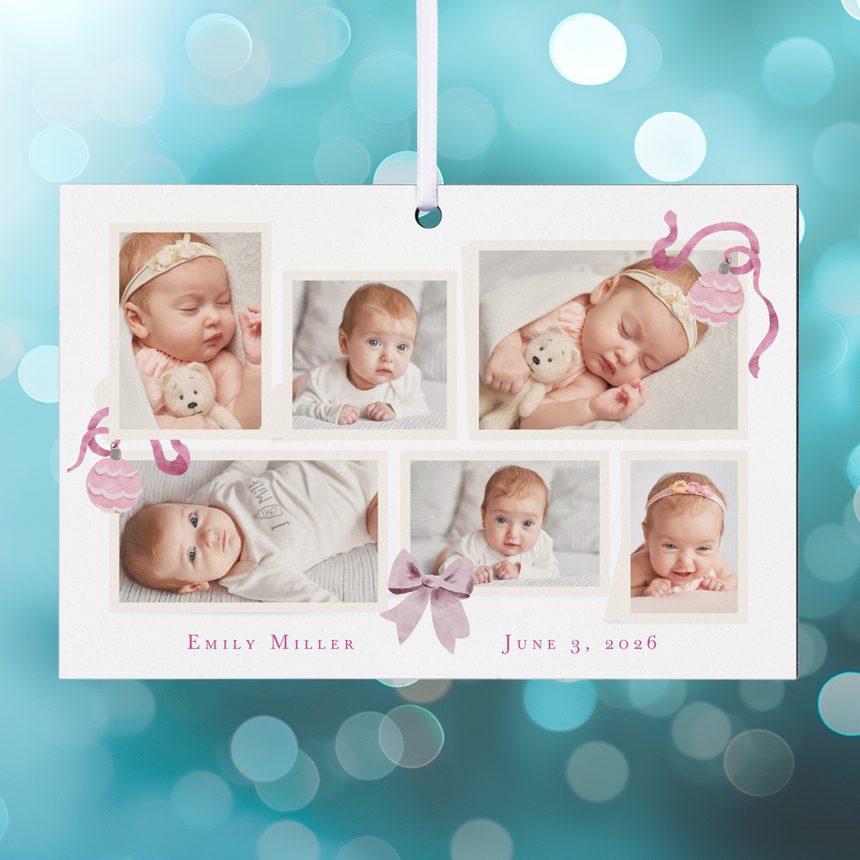 Ribbons & Bows Rectangle Photo Collage Ornament | Stocking Shop