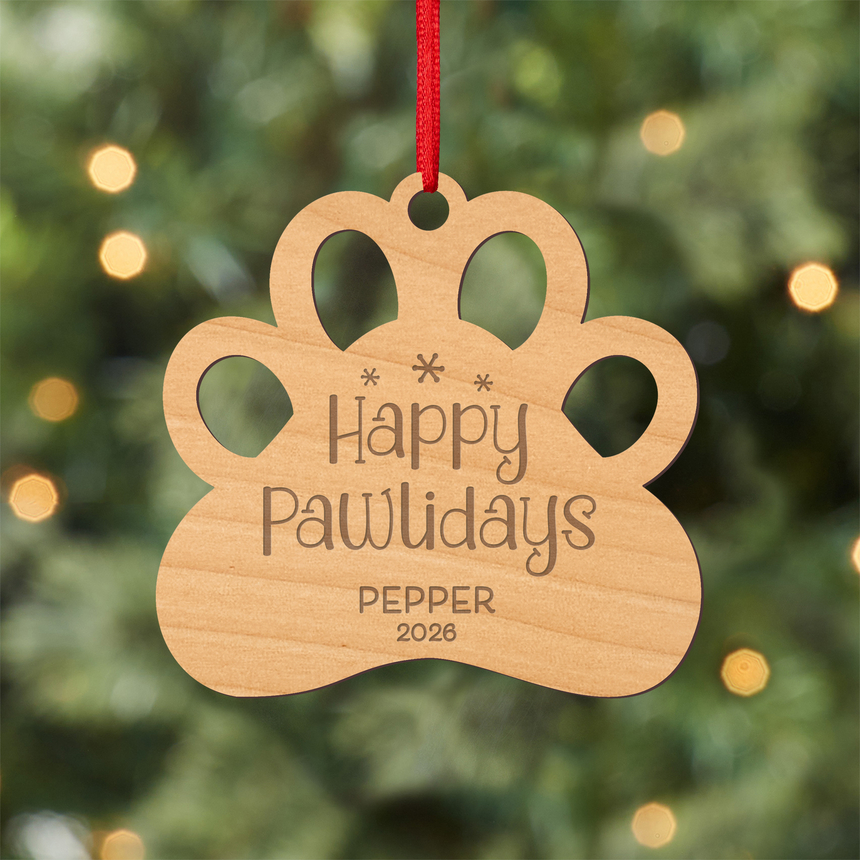 Paw Laser Cut Wood Pet Ornament at Gifts.com