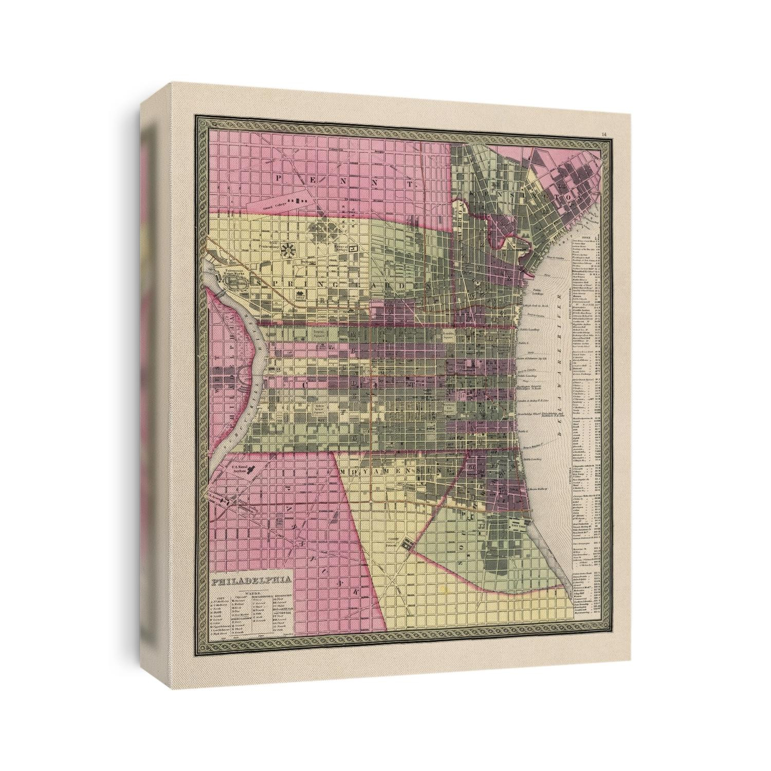Old Map of Philadelphia, Pennsylvania, 1849 Canvas Print | CanvasWorld