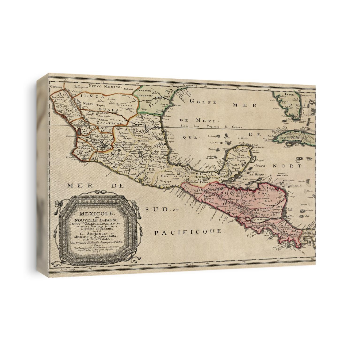 Old Map of Central America and Mexico, 1656 Canvas Print | CanvasWorld