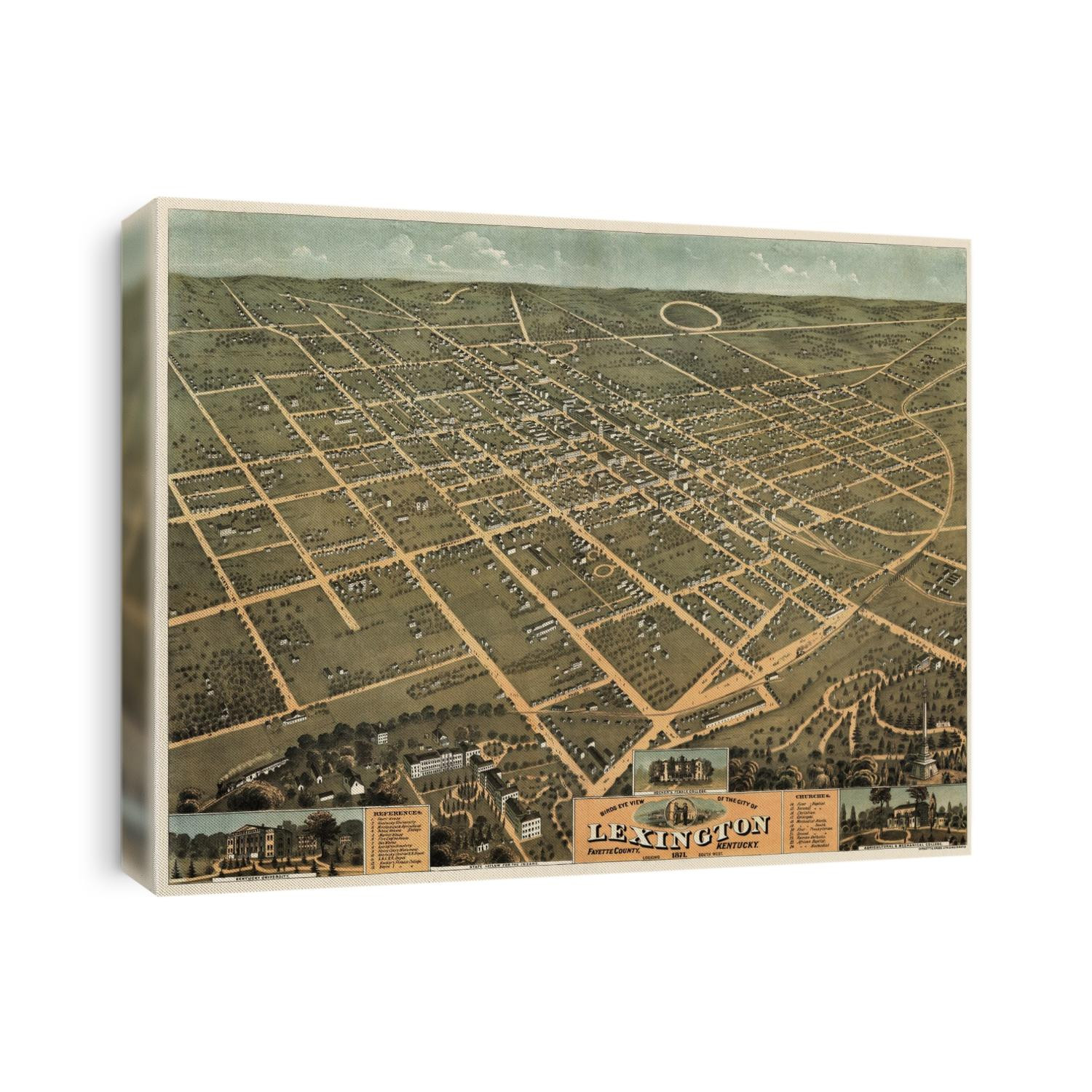 Old Bird's Eye View Map of Lexington, Kentucky, 1871 Canvas Print ...