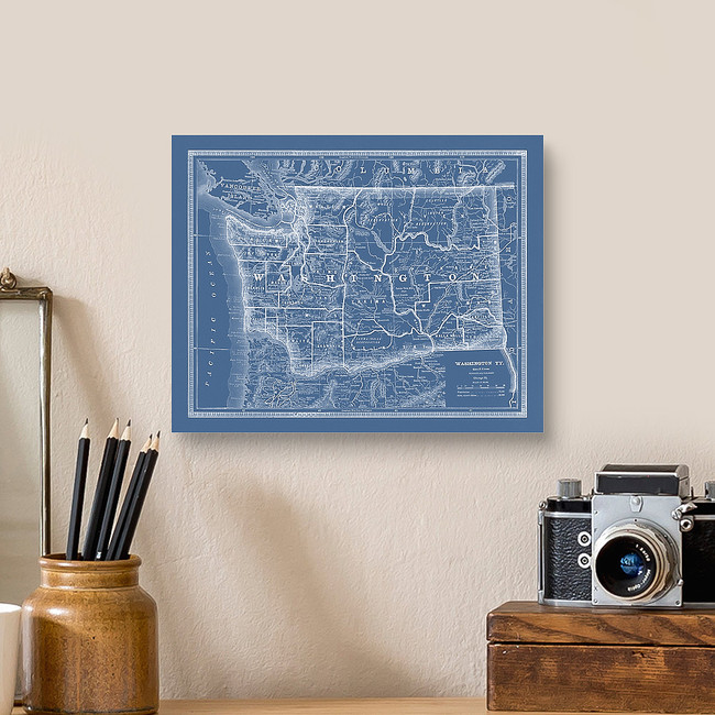 Old Map of Washington State, Blue, 1883 Canvas Print | CanvasWorld