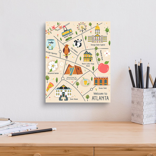 Illustrated Map Of Atlanta With Traditional Buildings And Symbols ...
