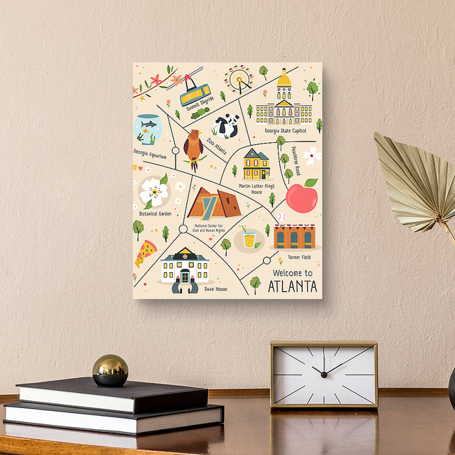 Illustrated Map Of Atlanta With Traditional Buildings And Symbols ...