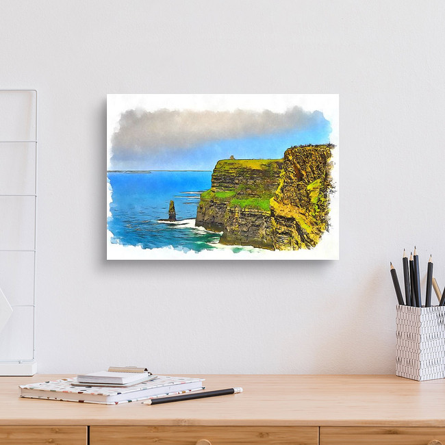 Cliffs Of Moher In Ireland, Watercolor Sketch Illustration Canvas Print ...