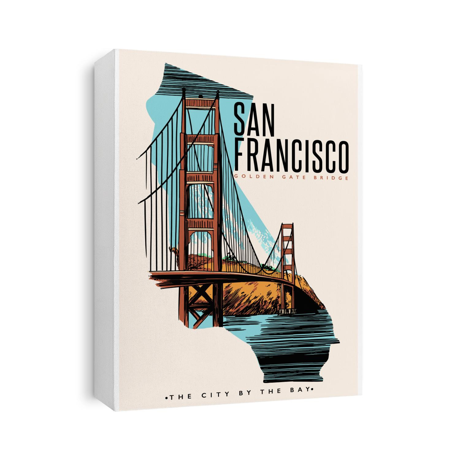 San Francisco Slogan With Golden Gate Bridge Illustration Canvas Print ...