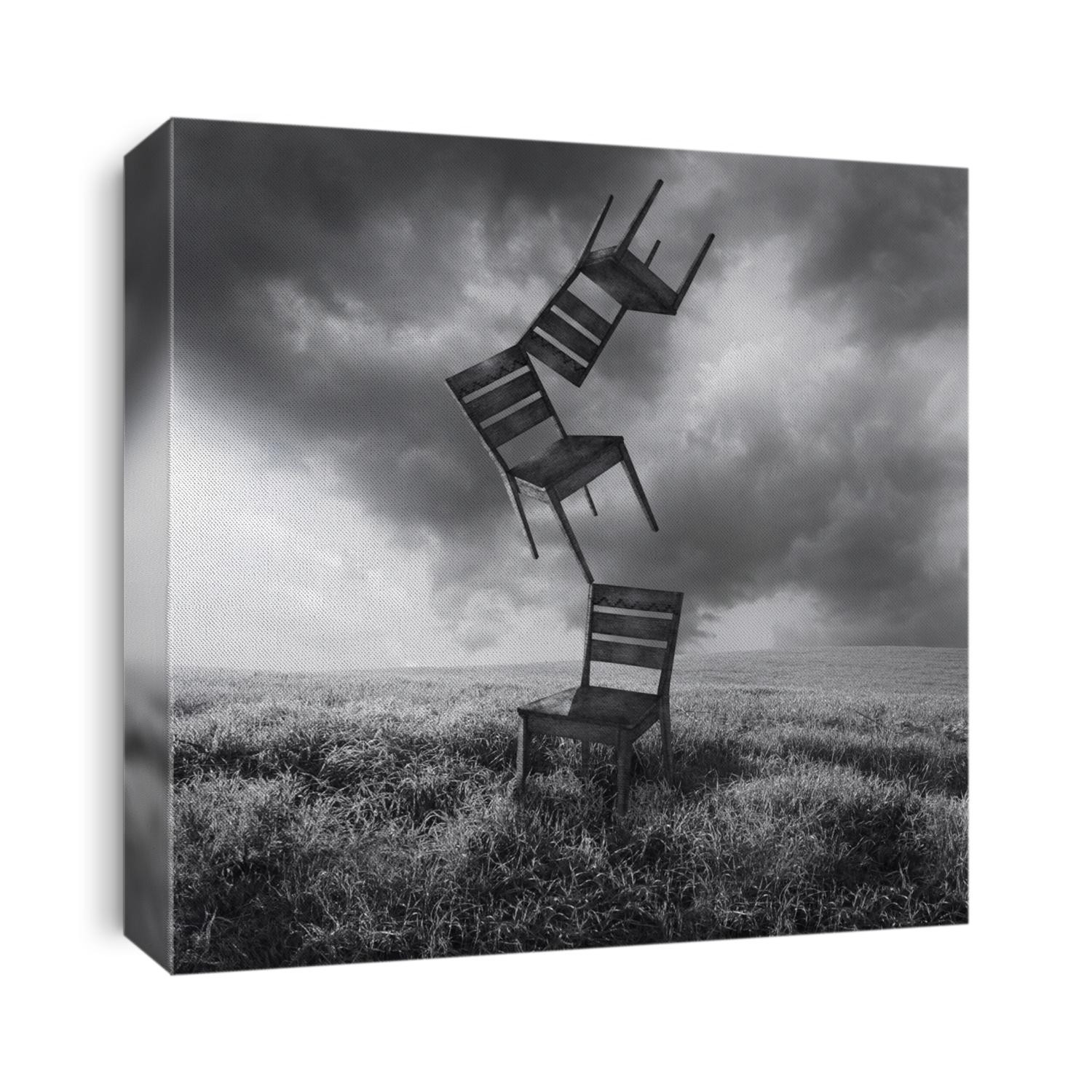 A Surreal Conceptual Image Representing Three Flying Moving Chairs ...