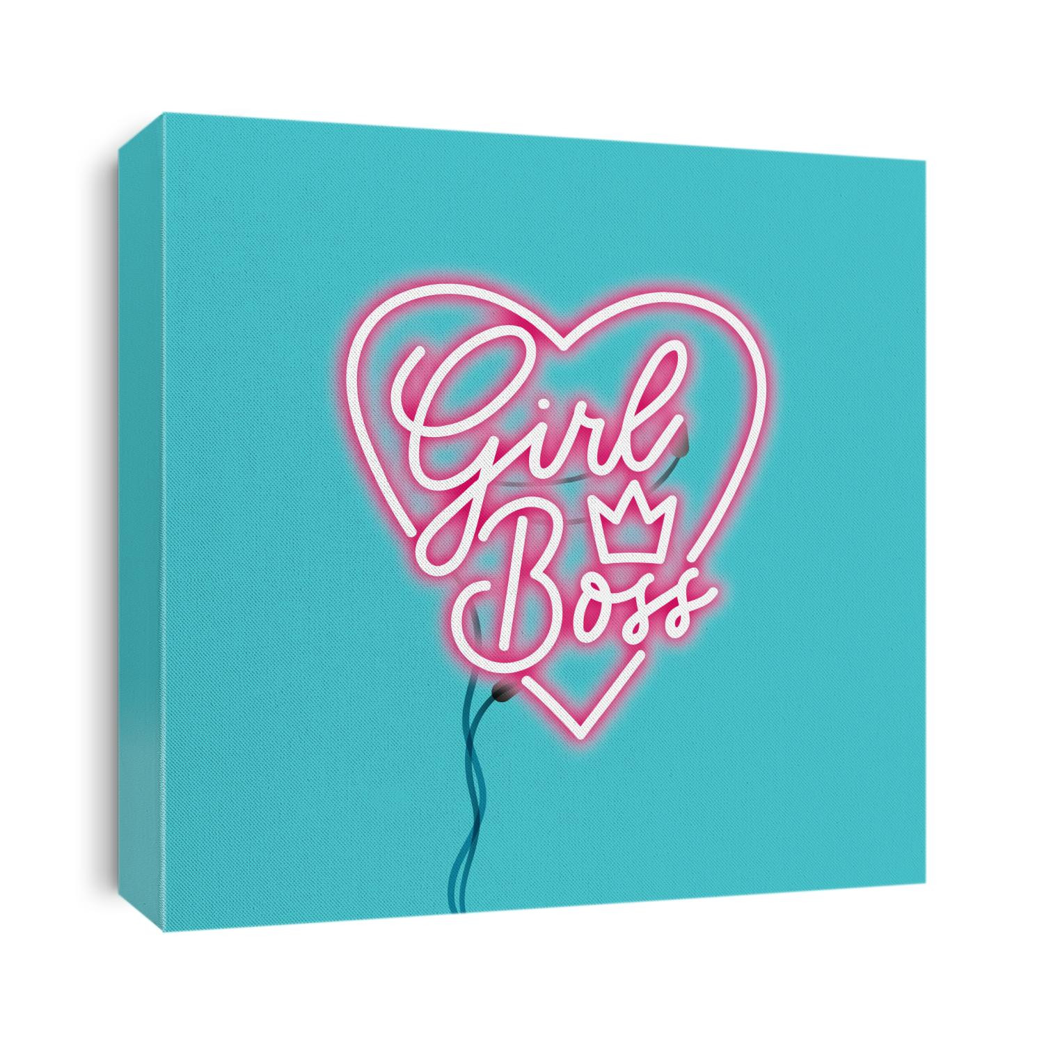 Girl Boss Pink Neon Sign Isolated On Blue Background Canvas Print ...