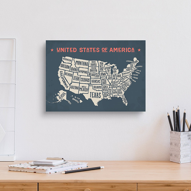 Poster Map Of United States Of America With State Names Canvas Print ...